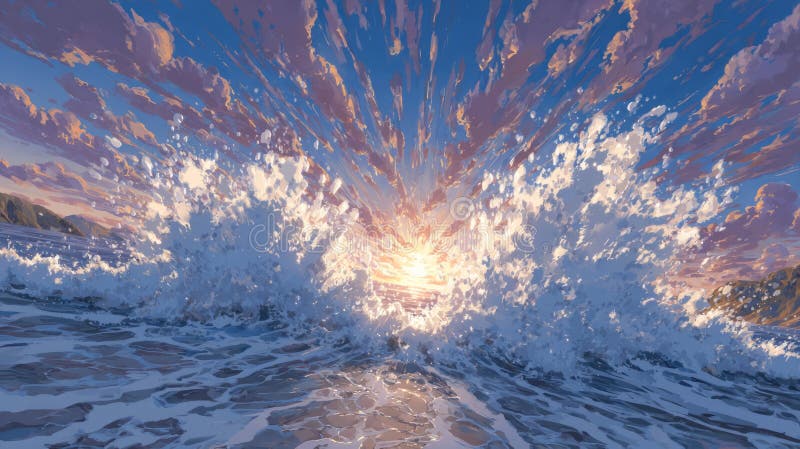 Celestial Ocean Horizon with Magical Light Burst Stock Photo - Image of ...