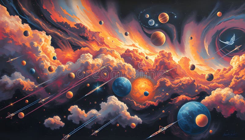 Celestial Odyssey: a Journey through Clouds and Planets Stock ...