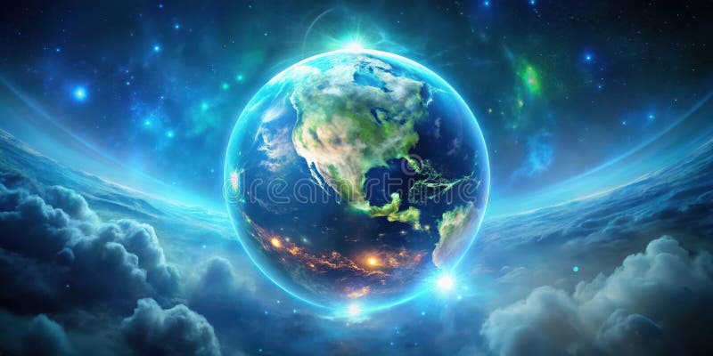 A Celestial Orb Earth Viewed from the Upper Atmosphere, Surrounded by ...