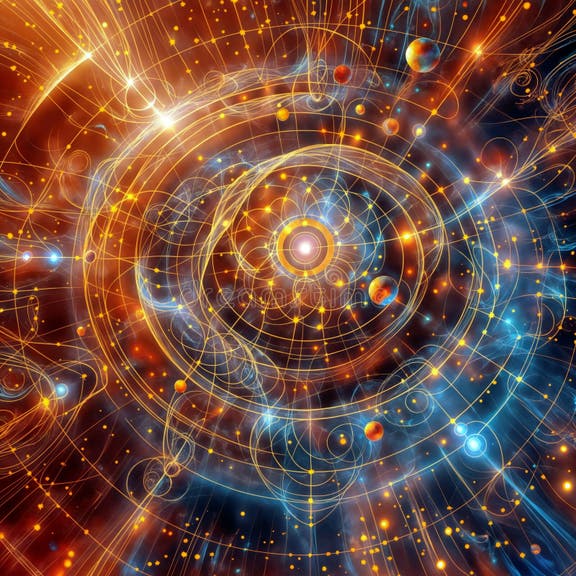 Celestial Orbits: Circular Design with Golden Suns and Planets ...