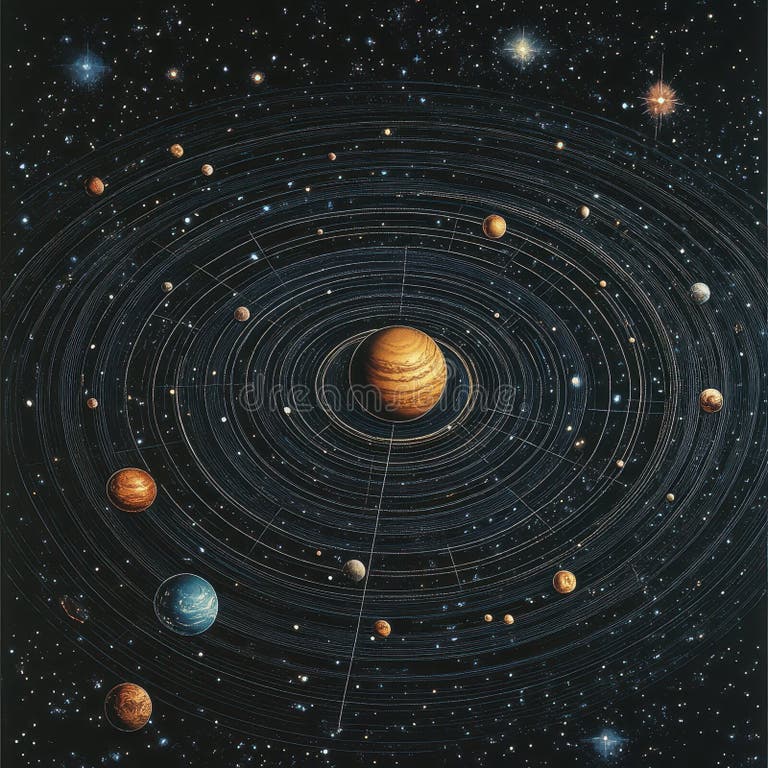 Celestial Orbits Planets Stars Cosmic Dance Stock Illustration ...