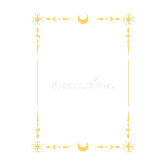 Celestial Ornament, Golden Boho Rectangular Frame, Linear Border with ...