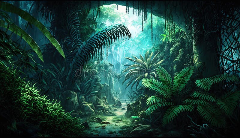 Celestial Outstanding Jungle Landscape Stock Illustration ...