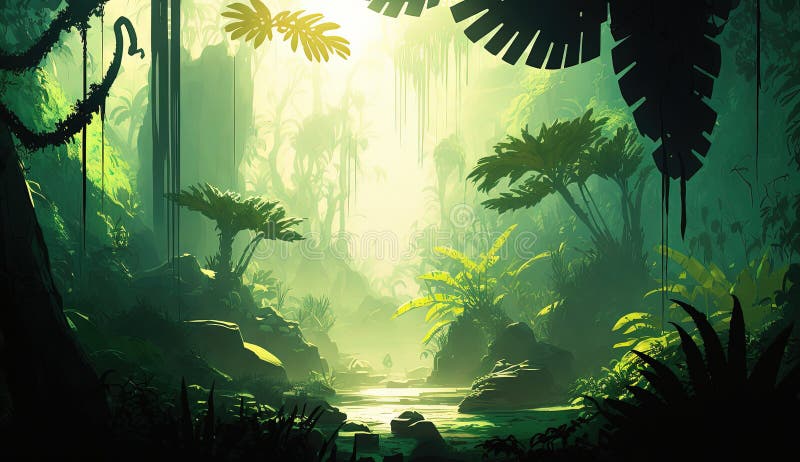Celestial Outstanding Jungle Landscape Stock Illustration ...