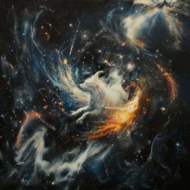A Celestial Painting of a Wolf Howling in a Cosmic Galaxy Stock Image ...