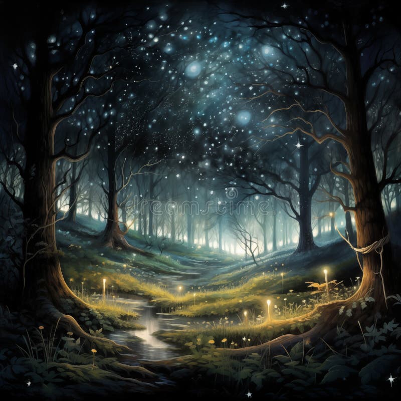 The Celestial Path: a Captivating Forest Painting Leading To the Stars ...
