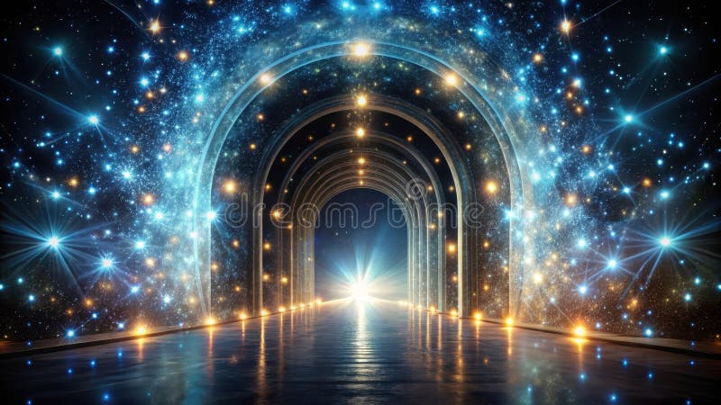 A Celestial Pathway through Illuminated Arches Leading To a Radiant ...