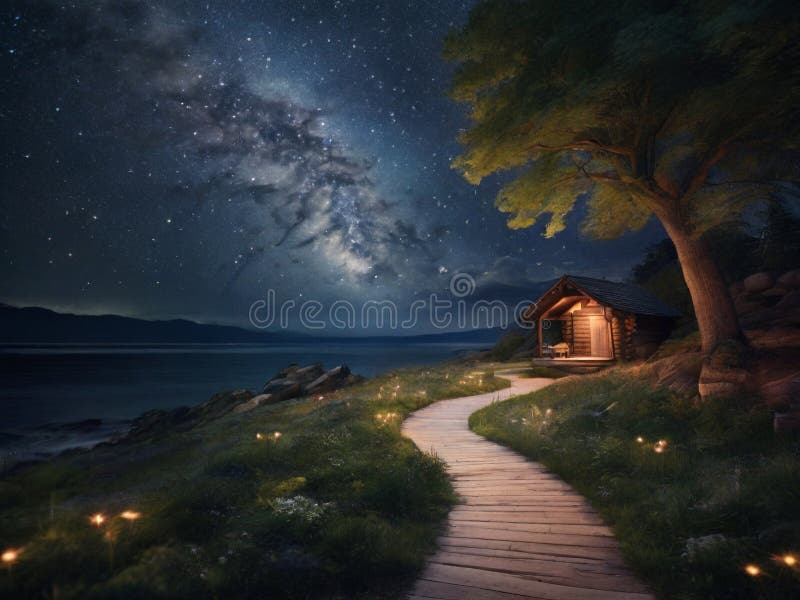 Celestial Pathway: Journey Under the Stars Stock Illustration ...