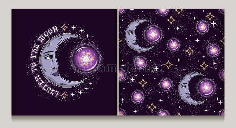 Celestial Pattern, Label with Moon, Fortune Ball Stock Vector ...