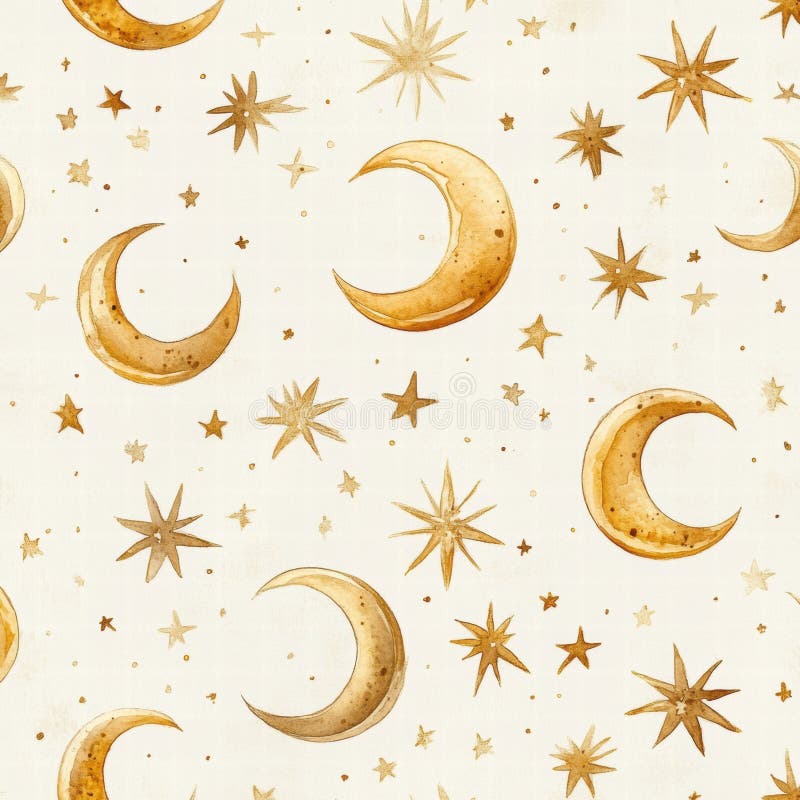 Celestial Pattern with Moons and Stars in Soft Colors Stock ...