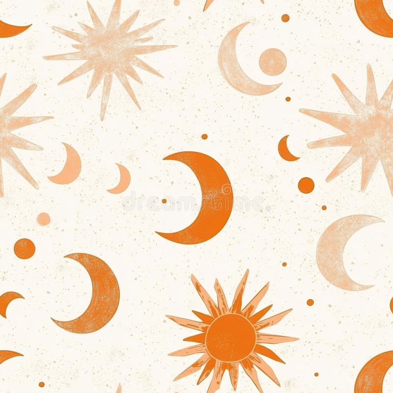 Celestial Pattern with Orange Sun and Moon in Retro Aesthetic Design ...