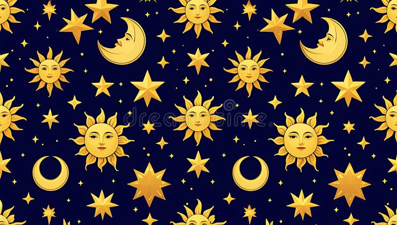 Celestial Pattern of Suns Moons and Stars Stock Illustration ...