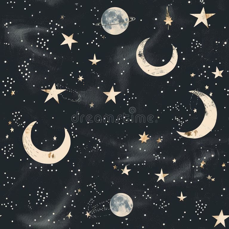Celestial Patterns: Stars and Moons on a Dark Background Stock Photo ...