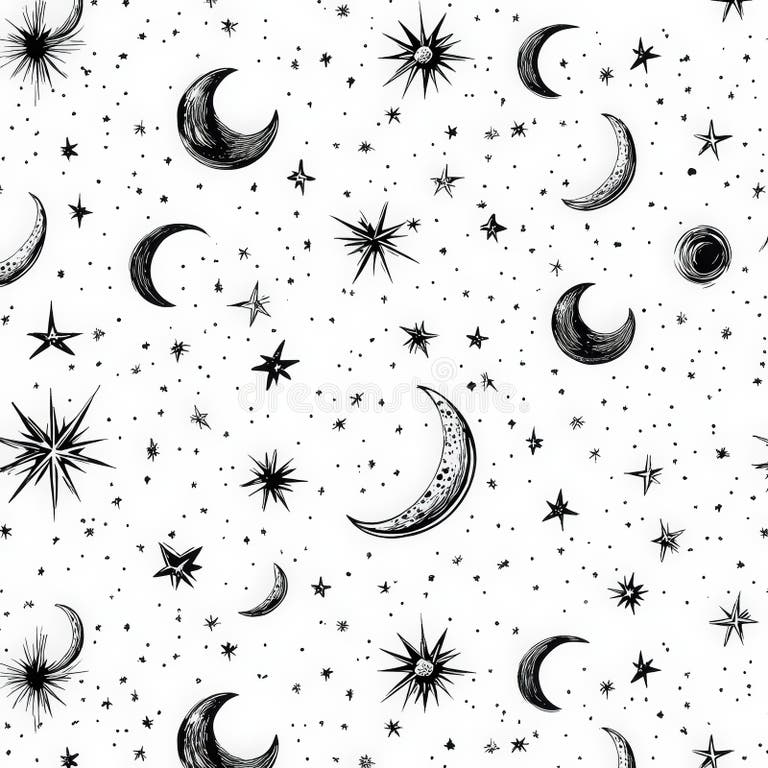 Celestial Patterns with Stars and Moons on White Background Stock ...