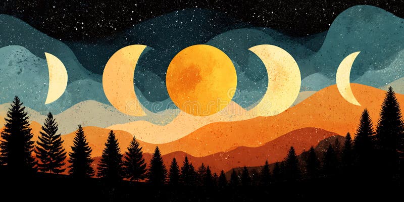 Celestial Phases a Night Sky Tapestry Stock Illustration - Illustration ...