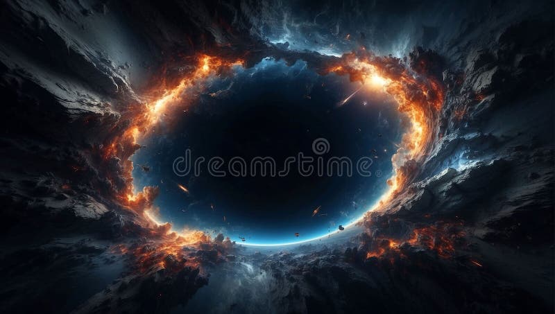 Celestial Phenomenon with Fiery Ring Around Dark Void in Deep Space ...
