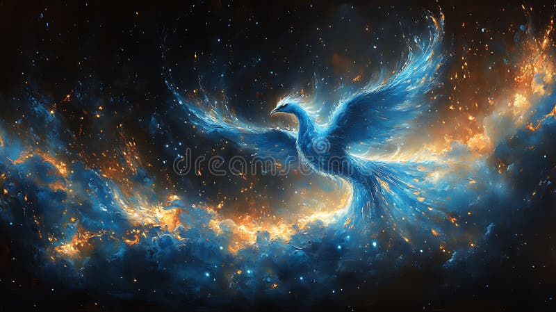Celestial Phoenix Bird Soaring through Vibrant Nebula and Cosmic Dust ...