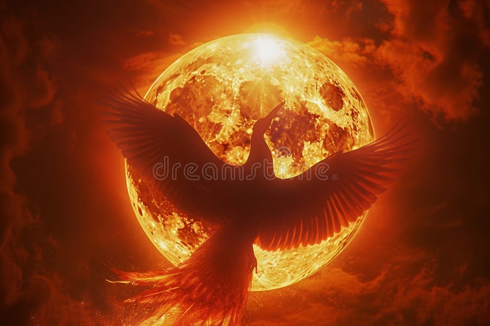 A Celestial Phoenix Rising from the Ashes Under a Lunar Eclipse Stock ...