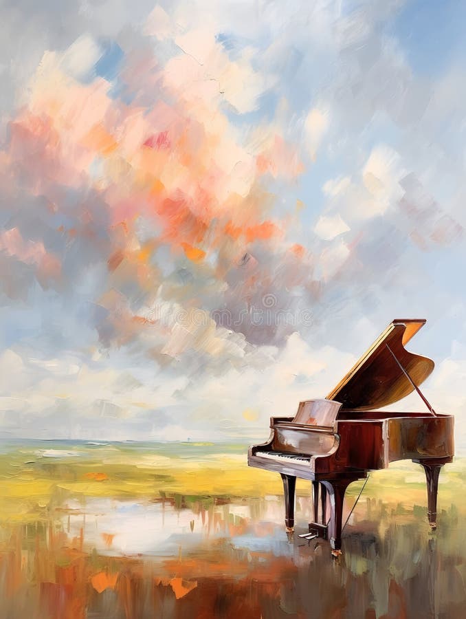 Celestial Piano. Oil Painting in Impressionism Style Stock Illustration ...