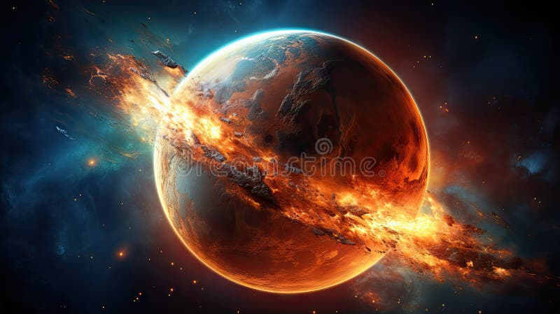 Celestial Planet Showing Intense Flames Emanating from Its Surface ...