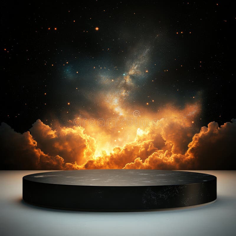 Celestial Platform: Dark Marble Podium Against a Dramatic Cosmos ...