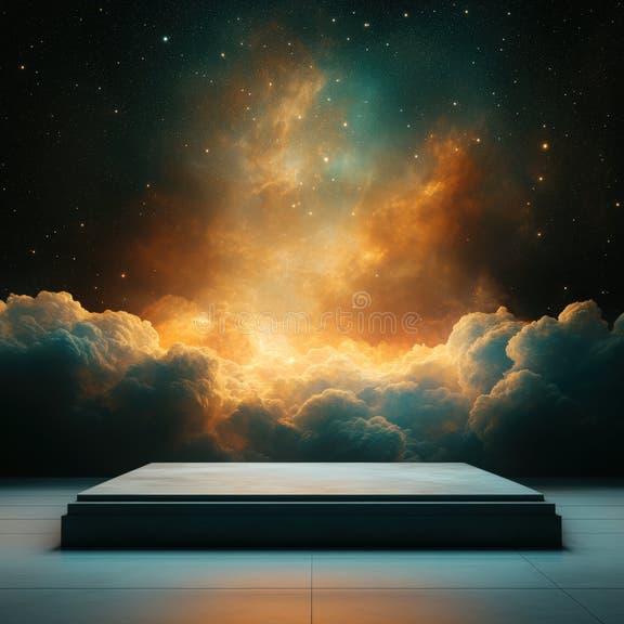 Celestial Platform: Empty Stage Against a Dramatic Nebula and Cloud ...