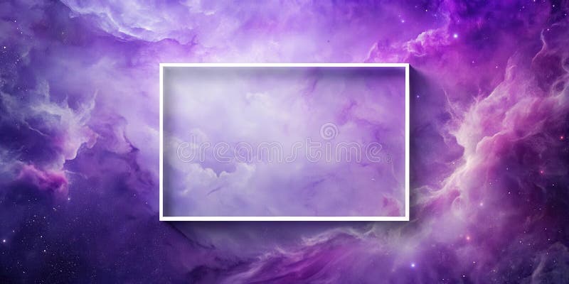 Celestial Purple Nebula Background with a White Rectangular Frame for ...