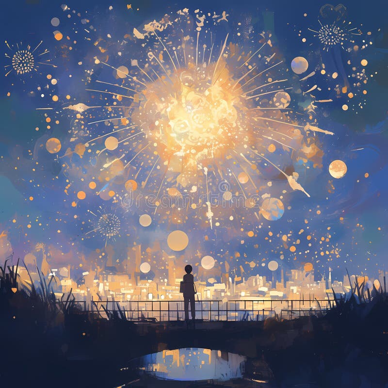 Celestial Pyrotechnics Light Up the Night Sky Stock Illustration ...