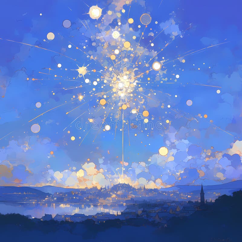 Celestial Pyrotechnics: Light Up the Night Sky Stock Illustration ...