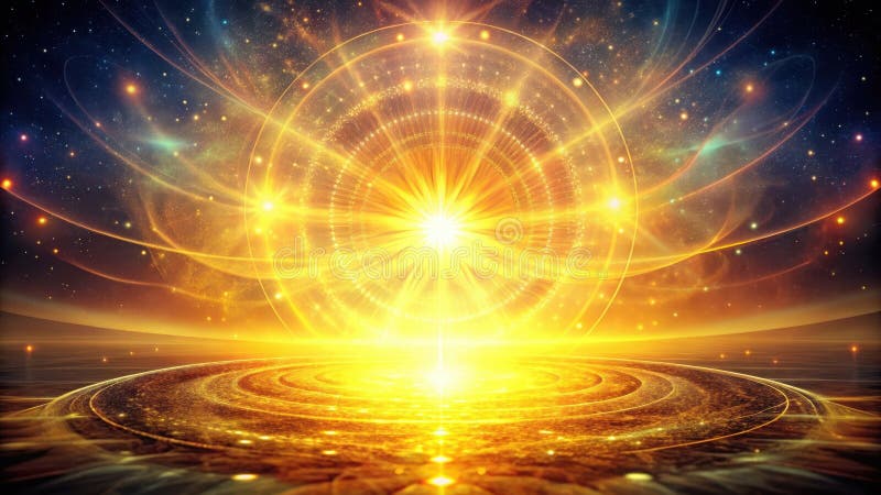 Celestial Radiance a Golden Vortex of Energy and Light Emanating from a ...
