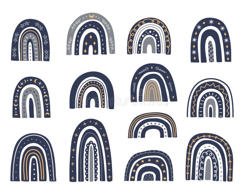 Celestial Rainbow Boho Set, Abstract Shapes with Magic Star Pattern ...