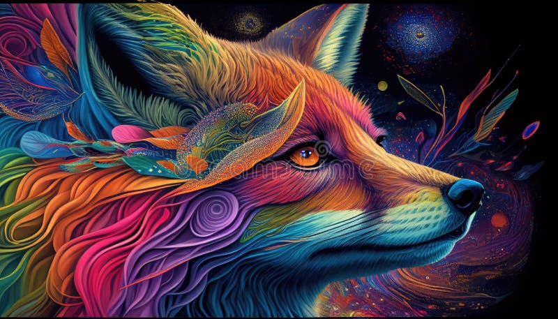 Celestial Rainbow Fox Vision, Protector, Spirit, Tribal Style ...