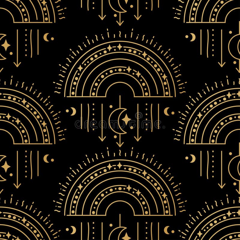 Celestial Rainbow Seamless Mystic Pattern. Boho Magic Print with Moon ...