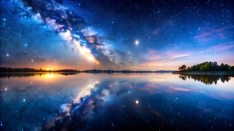 Celestial Reflection a Symphony of Light and Water Generative AI Stock ...