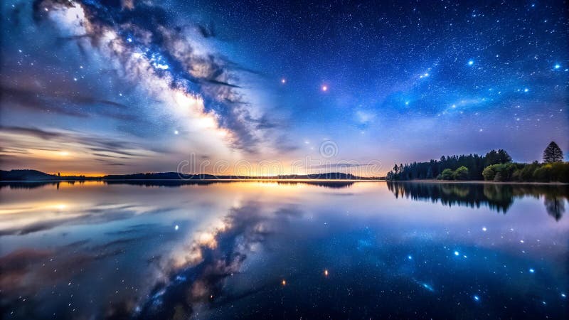 Celestial Reflection a Symphony of Light and Water Generative AI Stock ...