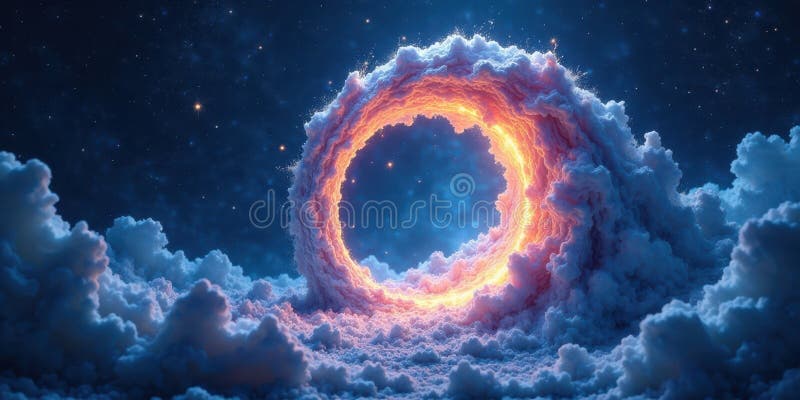 Celestial Ring of Fire Embraces a Dreamlike Cloudscape Under a Starlit ...
