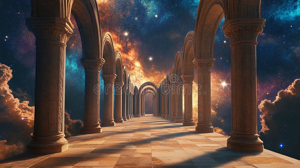 A Celestial Sanctuary with Glowing Pillars and a Starry Sky Visible ...
