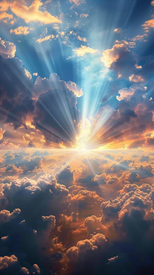 Celestial Scene Divine Rays Penetrate Clouds, Unveiling a Heavenly ...
