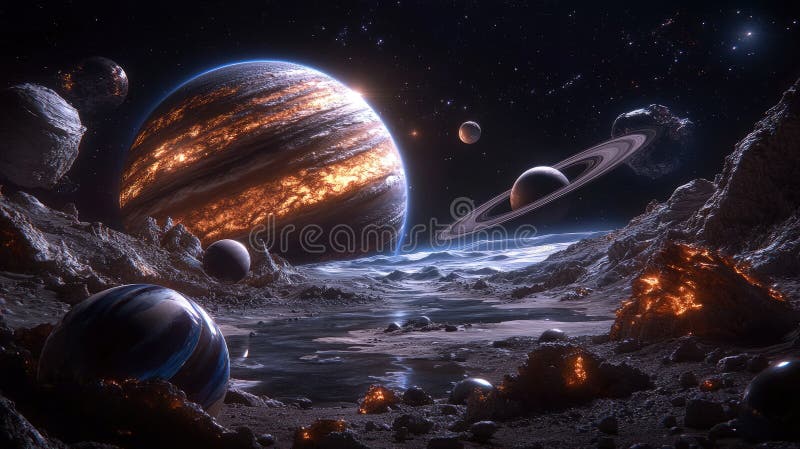 Alien Planet Rings Moons View Stock Photos - Free & Royalty-Free Stock ...