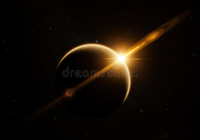 A Celestial Scene Showing a Planet with Prominent Rings Orbiting in ...