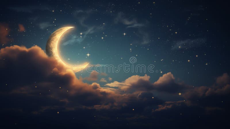 Celestial Scenery of a Glowing Crescent Amidst the Starry Night ...