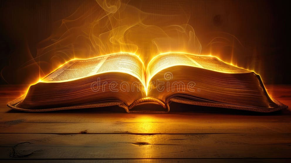 Celestial Scripture: Glowing Pages of Divine Wisdom. Stock Illustration ...