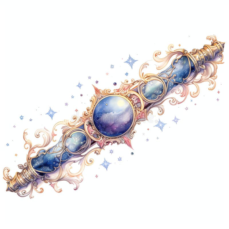 Celestial Scroll Fantasy Sky Night Gazing Watercolor Stock Illustration ...