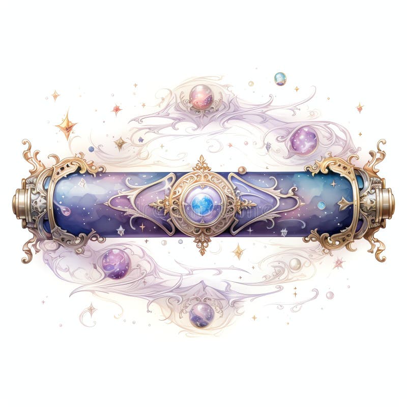 Celestial Scroll Fantasy Sky Night Gazing Watercolor Stock Illustration ...