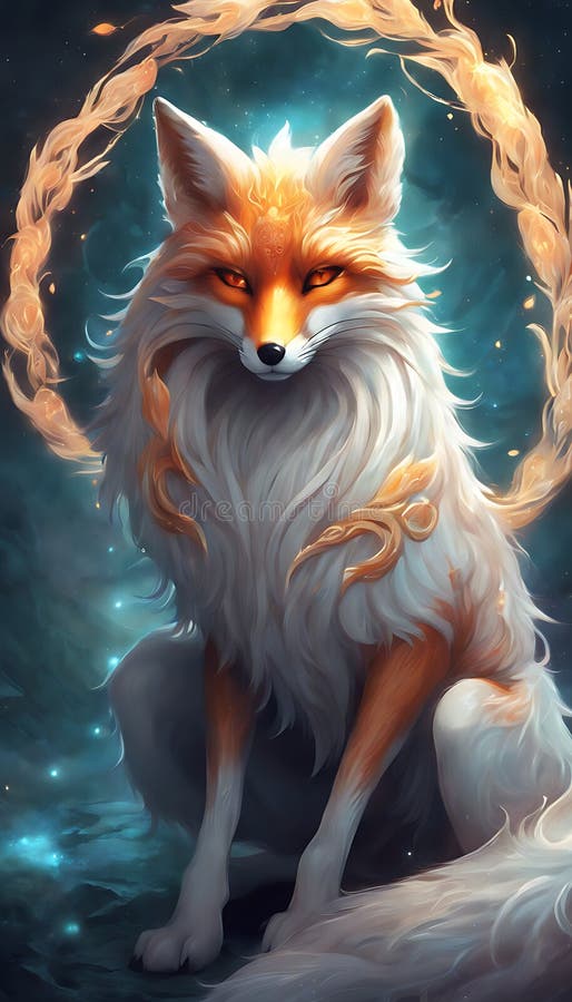 Celestial Sentinel: the Fox of Fire and Light Stock Illustration ...