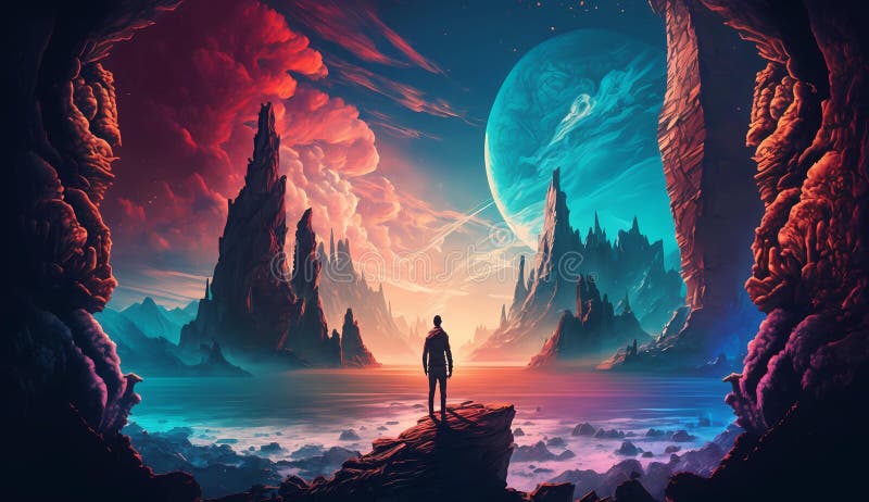 Celestial Serenity: Captivating Cosmic Skies and Contemplation Stock ...