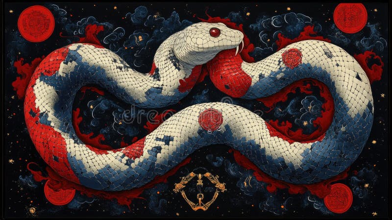Celestial Serpent with Cosmic Patterns and Red Accents in Starry Night ...