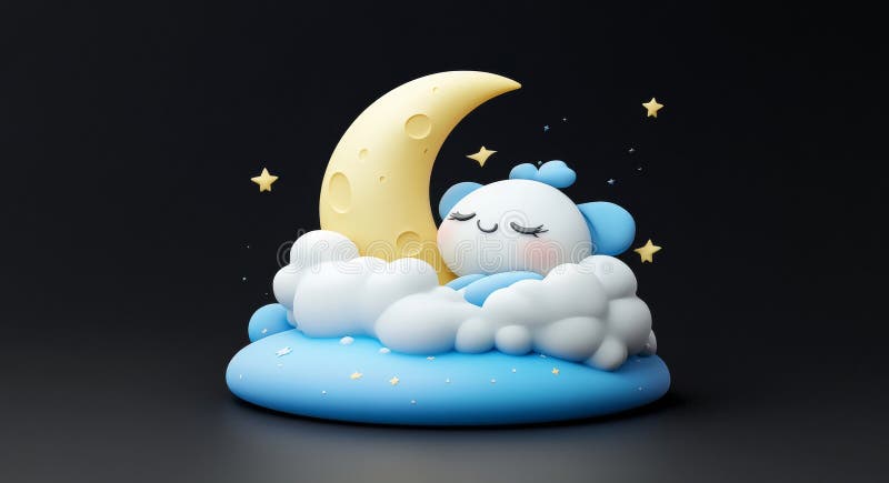 In a Celestial Setting, the Sleeping Moon Character is Illustrated ...
