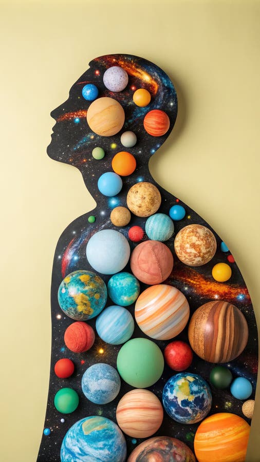 Celestial Silhouette: Human Form Filled with Planets and Galaxies in ...