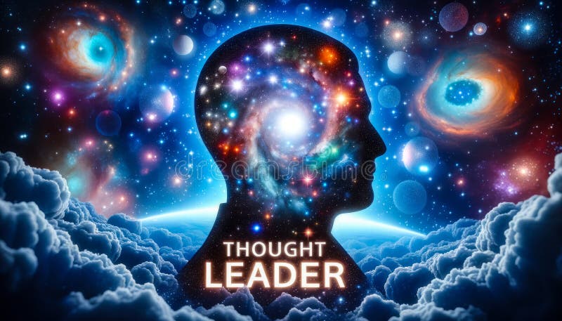 Celestial Silhouette Open-Minded Figure with Thought Leader among Stars ...